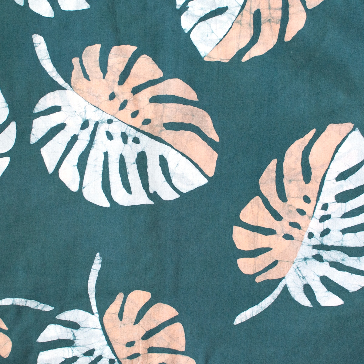 Fair Trade Batik Fabric: Monstera - Teal-Organic